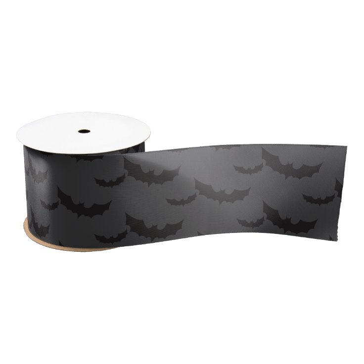 Black bats on dark grey background Halloween Satin Ribbon | Zazzle