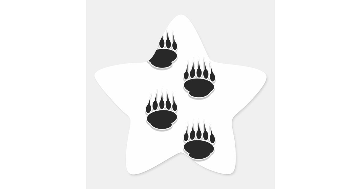 Black Bear Paw Prints Star Sticker | Zazzle