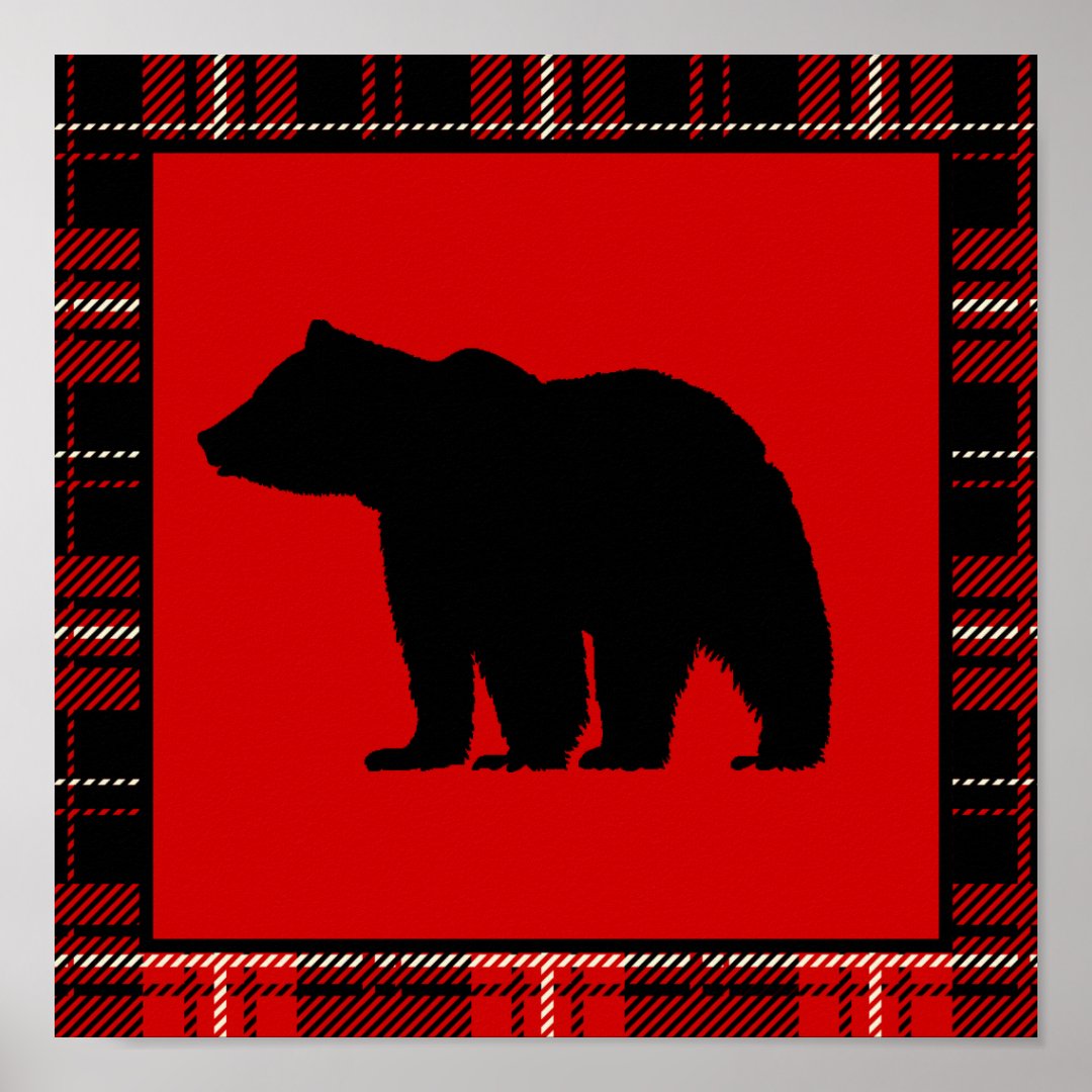 Black Bear, Red Plaid Poster | Zazzle