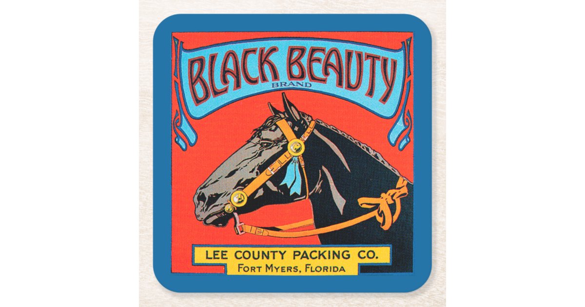 Black Beauty Horse on Red Background Square Paper Coaster | Zazzle