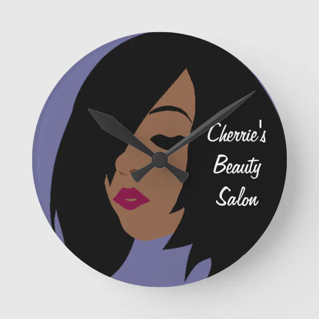 Black Beauty Salon Wall Clock- Customizable Round Clock | Zazzle