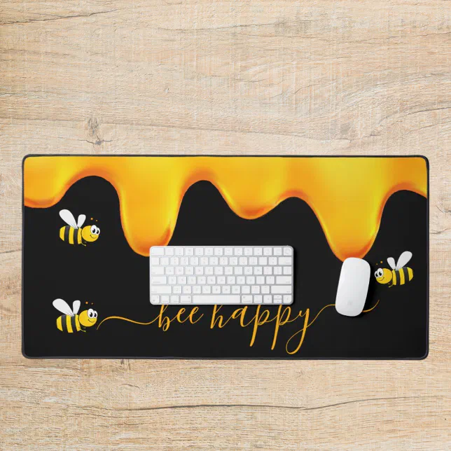 Black bee happy bumble bees sweet honey desk mat | Zazzle