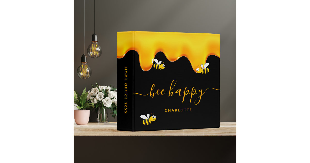 Black bee happy bumble bees sweet honey monogram 3 ring binder | Zazzle