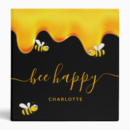 Black bee happy bumble bees sweet honey monogram 3 ring binder | Zazzle