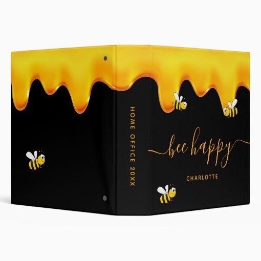 Black bee happy bumble bees sweet honey monogram 3 ring binder | Zazzle