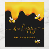 Black bee happy bumble bees sweet honey monogram wine label | Zazzle