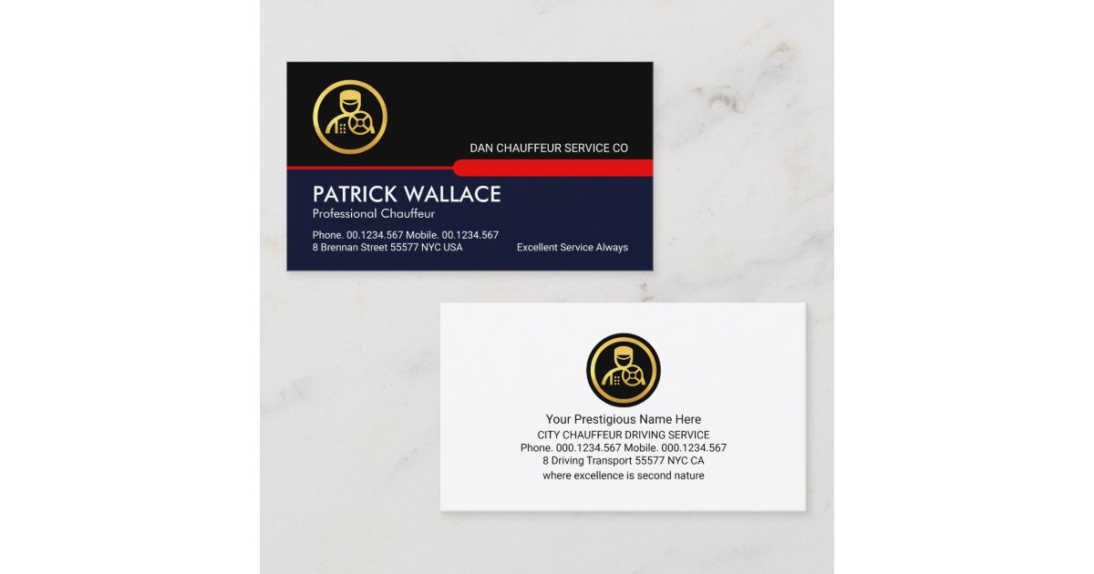 Black Blue Driving Layers Chauffeur Business Card | Zazzle