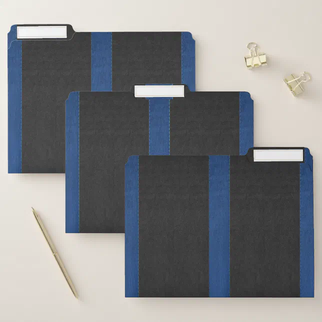 Black & Blue Faux Leather Stitched Effect File Folder | Zazzle