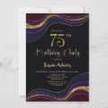 Black Blue Gold Glitter 75th Birthday Party Invitation | Zazzle