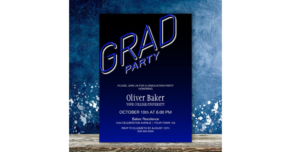Black Blue Grad Party Invitation | Zazzle