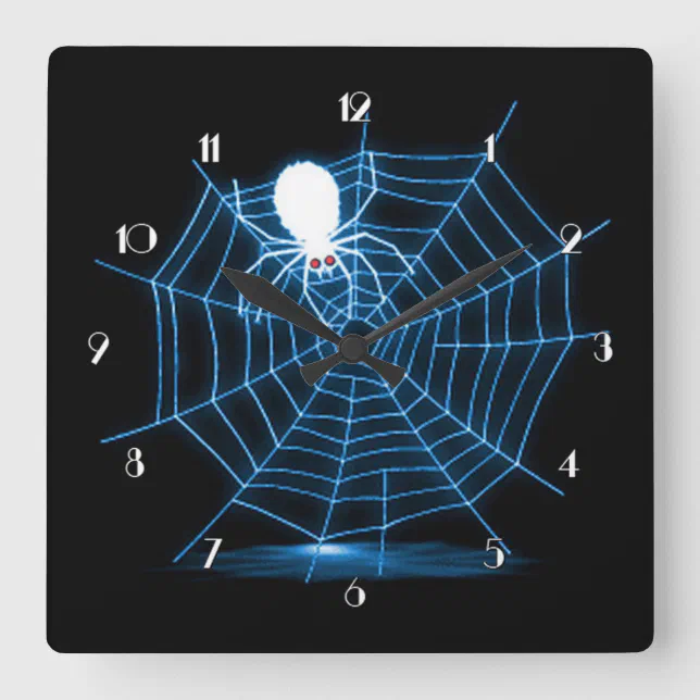 Black & Blue Halloween Spider Web Wall Clock | Zazzle