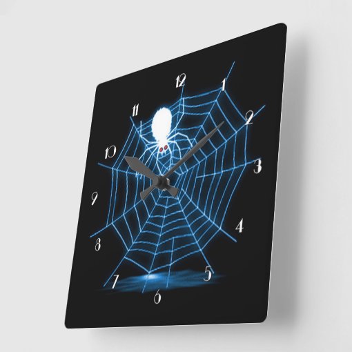 Black & Blue Halloween Spider Web Wall Clock | Zazzle
