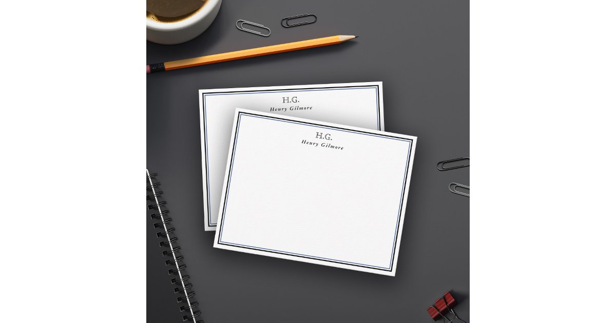 Black Blue Monogrammed Note Card | Zazzle