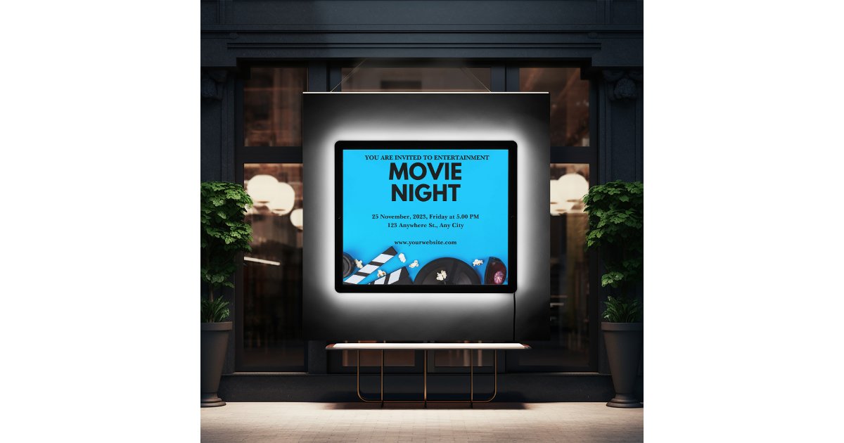 Black & Blue Movie night LED Sign | Zazzle