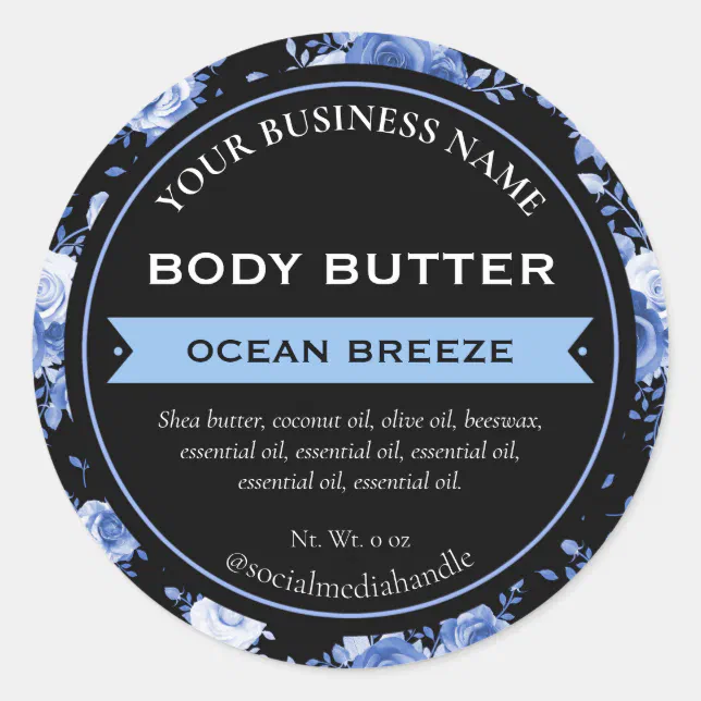 Black Blue Ocean Breeze Rose Product Labels | Zazzle