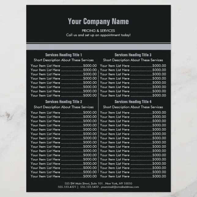 Black Blue Simple Border Price List 4 Flyer | Zazzle