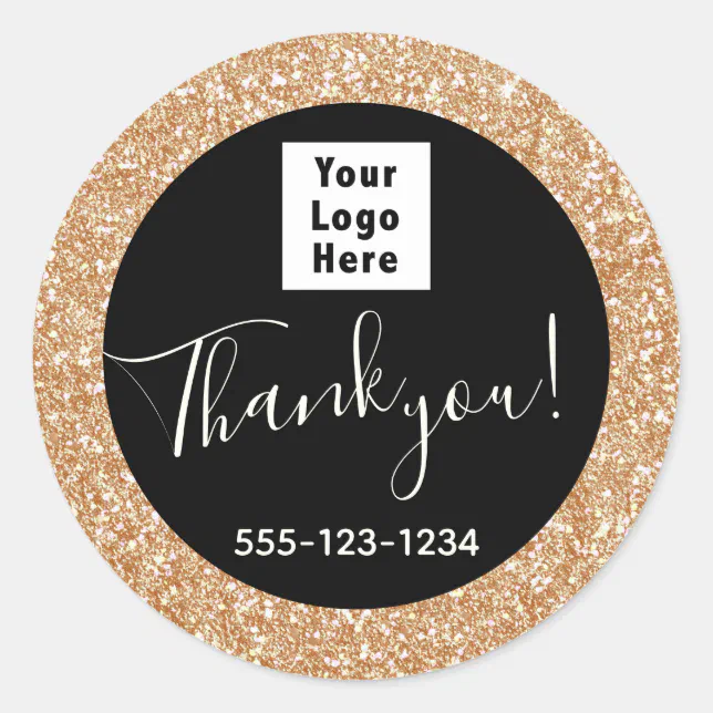 Black Blush Glitter Custom Named Logo Classic Round Sticker | Zazzle