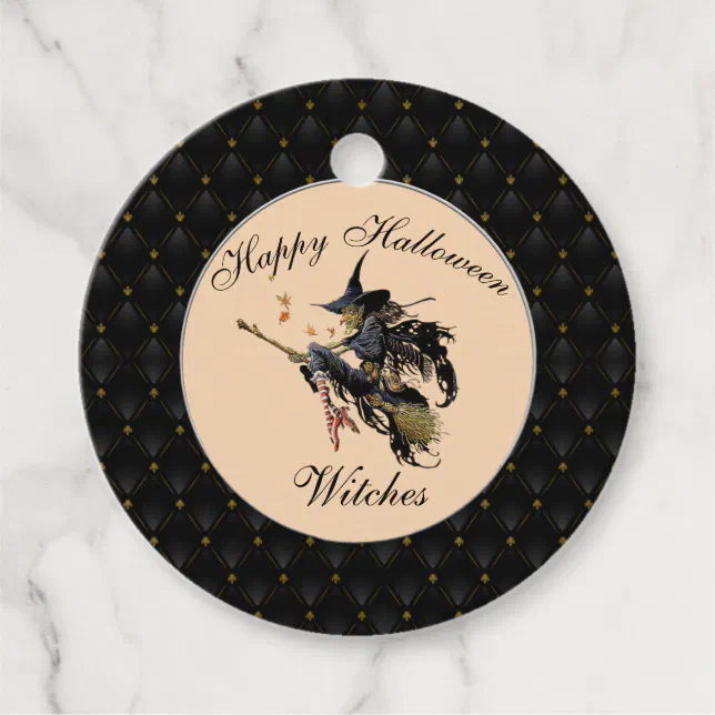 Black Boarder Happy Halloween Witches Favor Tags | Zazzle