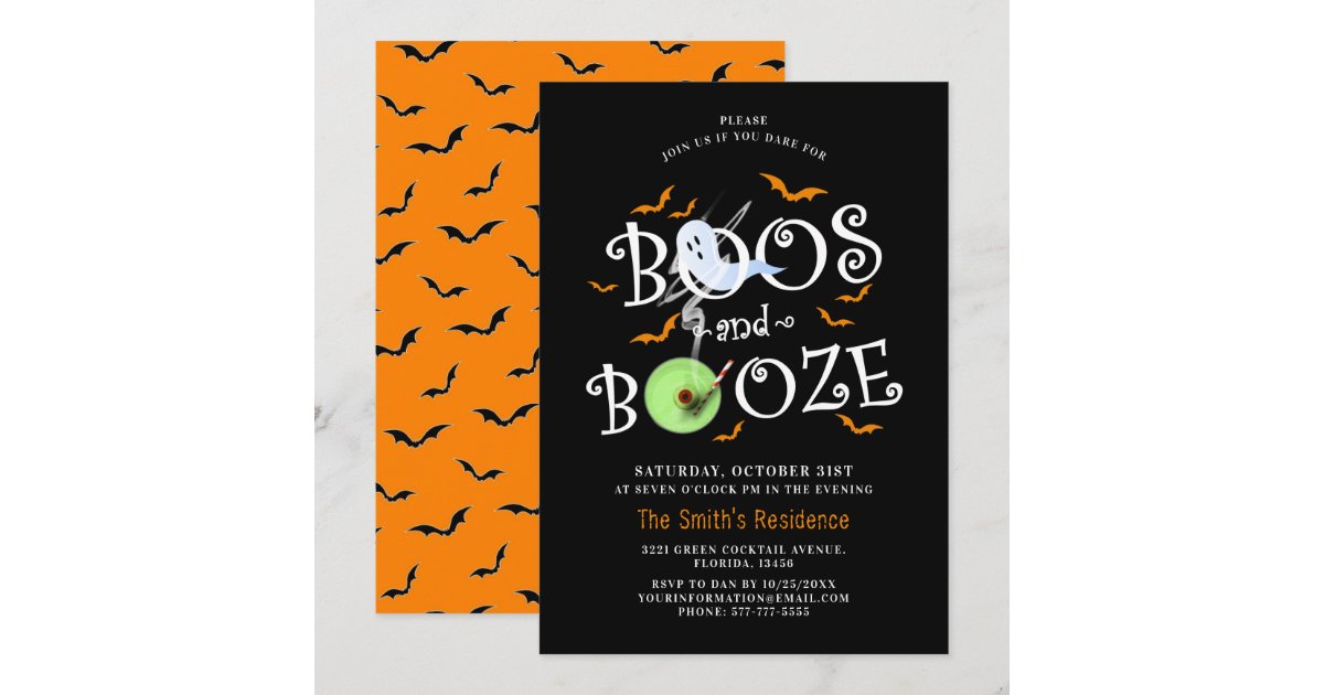 Black Boos & Booze Halloween Party Invitation | Zazzle