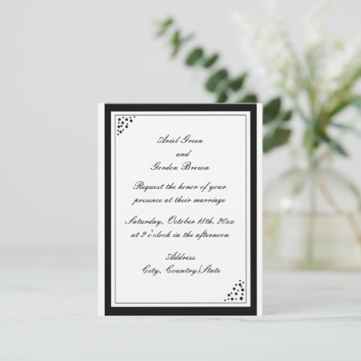 Black Border Dots Wedding Invitation | Zazzle