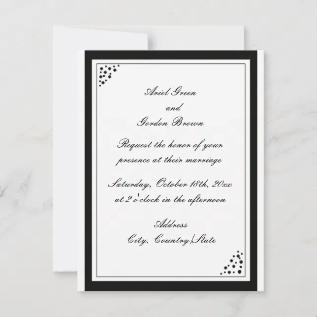 Black Border Dots Wedding Invitation | Zazzle