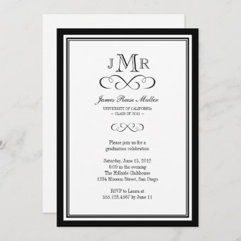 Black border frame classy monogram graduation invitation | Zazzle