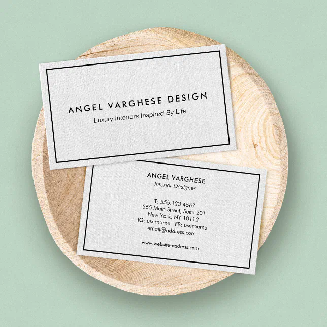 Black Border Gray Linen Professional Business Card | Zazzle
