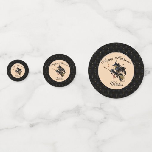 Black Border Happy Halloween Witches Confetti | Zazzle