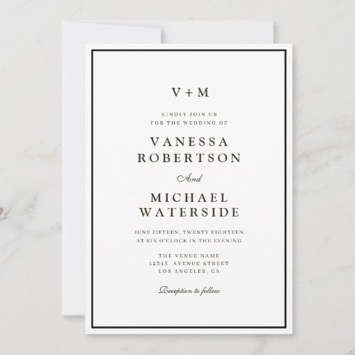 Black border simple unique wedding invitation | Zazzle