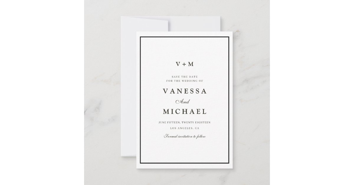 Black border unique wedding save the date card | Zazzle