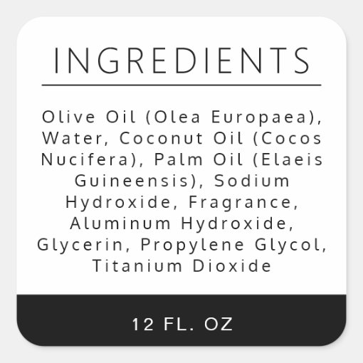 Black border white ingredient list product label | Zazzle