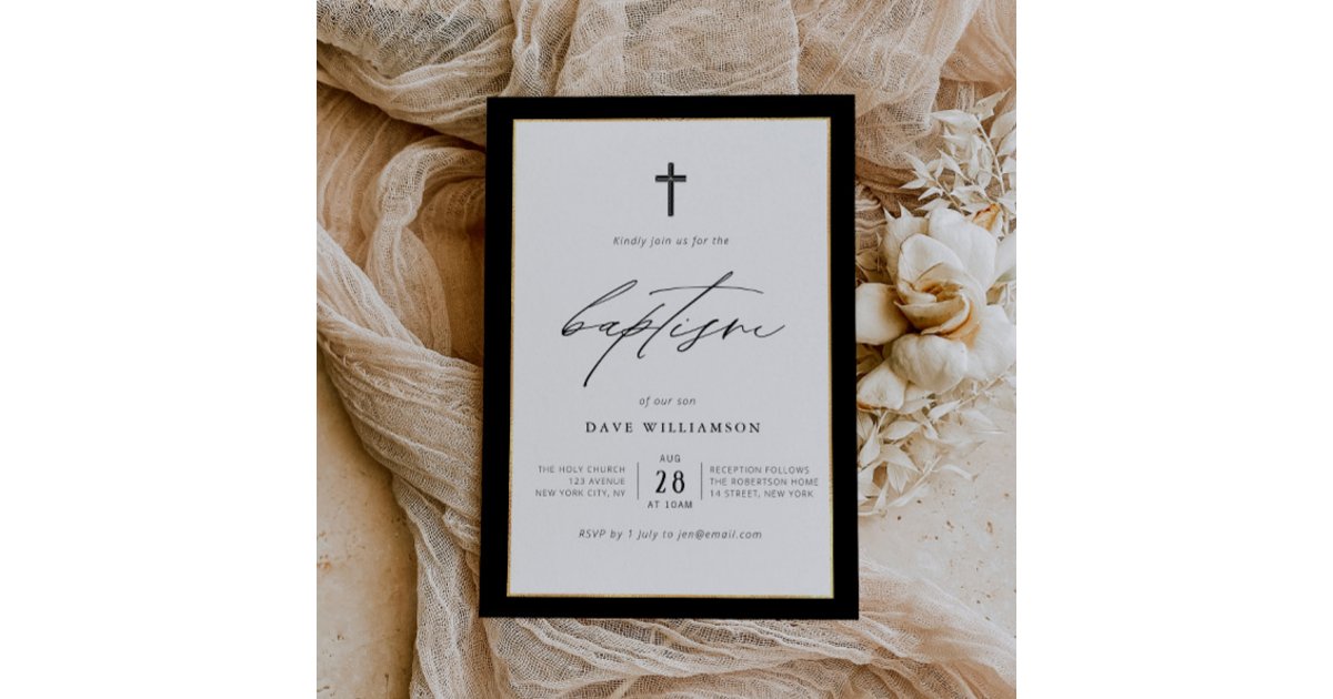 black borders baptism invitation | Zazzle