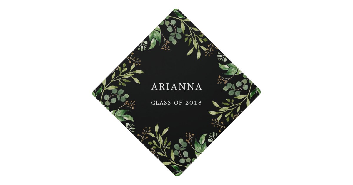 Black Botanical Leaves | Class of 2018 Graduate Graduation Cap Topper ...