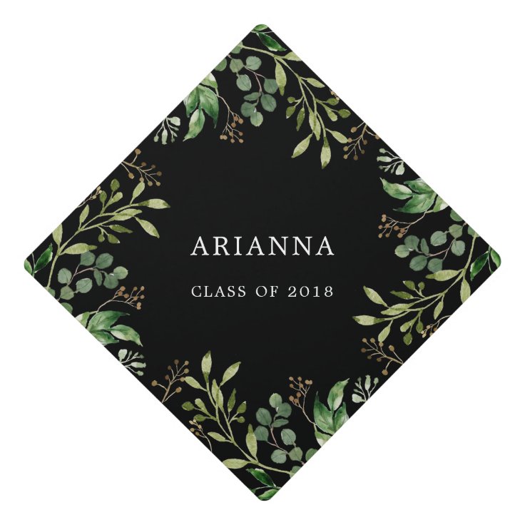 Black Botanical Leaves | Class of 2018 Graduate Graduation Cap Topper ...