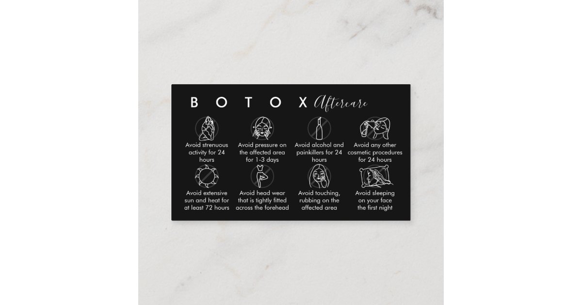 Black Botox Aftercare Instructions Business Card | Zazzle