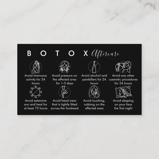 Black Botox Aftercare Instructions Business Card | Zazzle