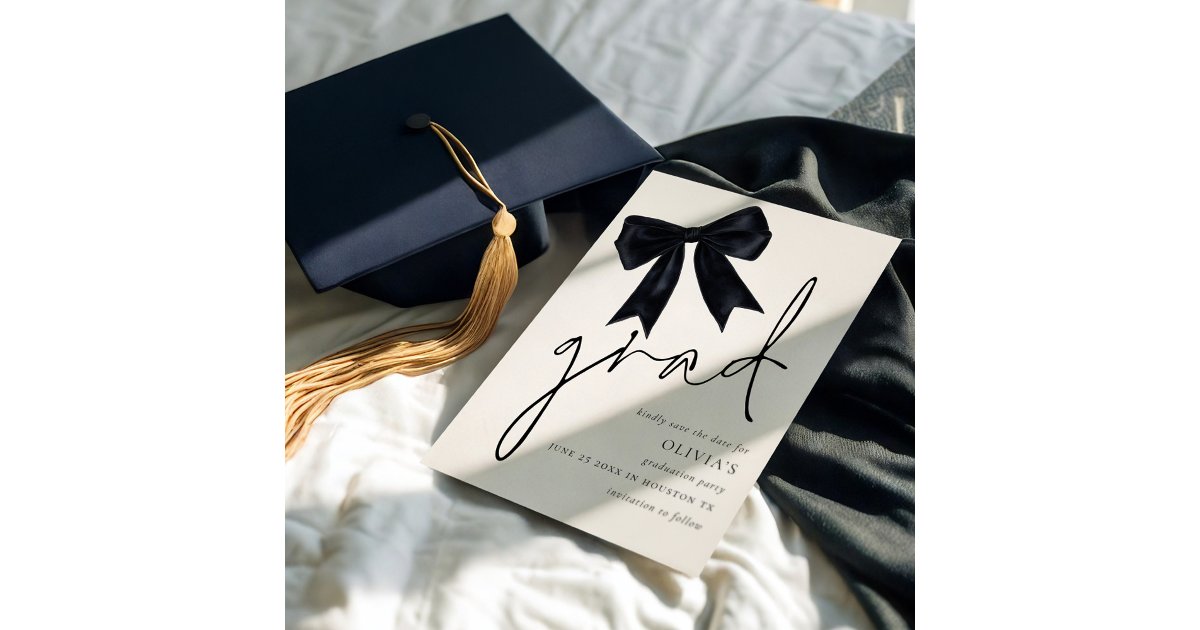 Black Bow graduation Grad Save the Date | Zazzle