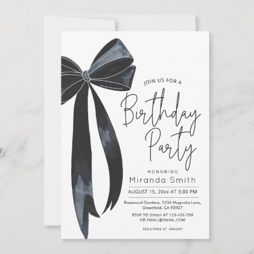 Black Bow Modern Birthday Invitation | Zazzle