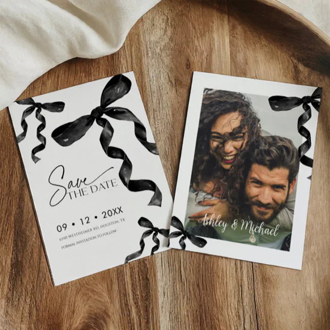 Black Bow Save The Date Invitation | Zazzle