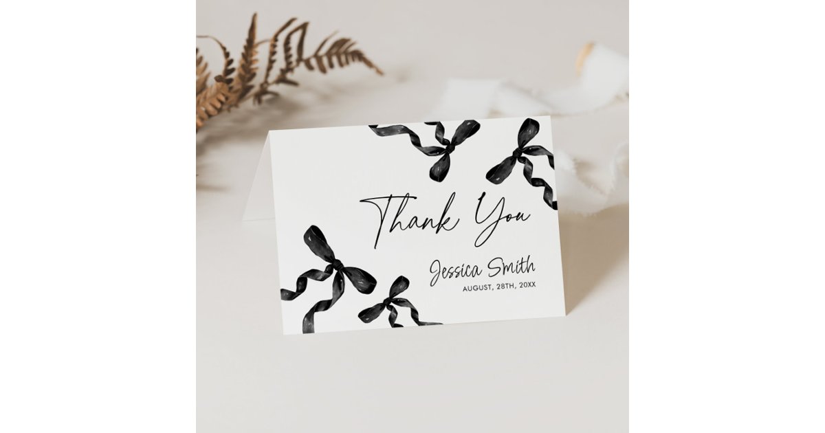 Black Bow Thank You Card | Zazzle