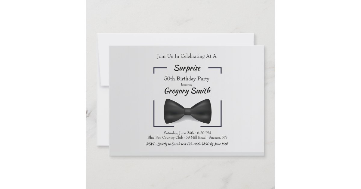 Black Bow Tie Birthday Invitation | Zazzle