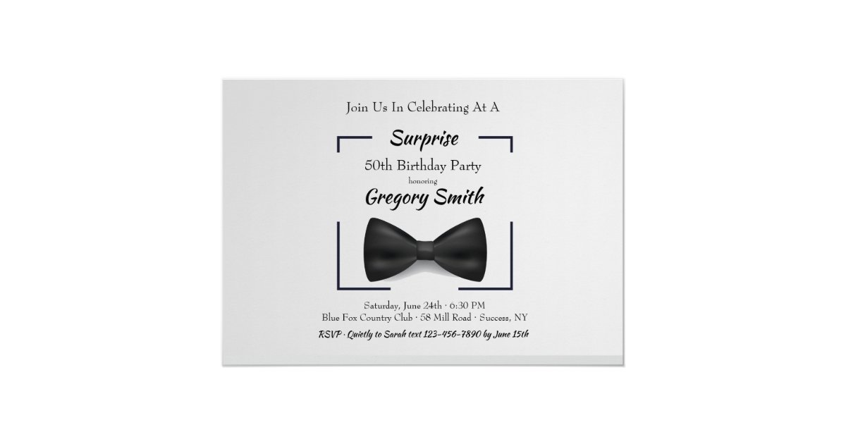 Black Bow Tie Birthday Invitation | Zazzle.com
