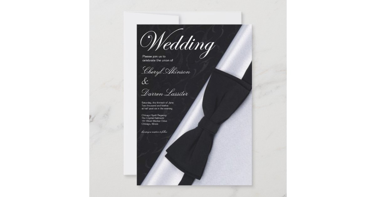 black bow tie wedding invitation | Zazzle
