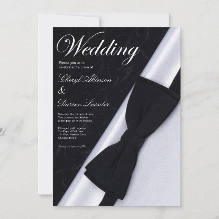 black bow tie wedding invitation | Zazzle