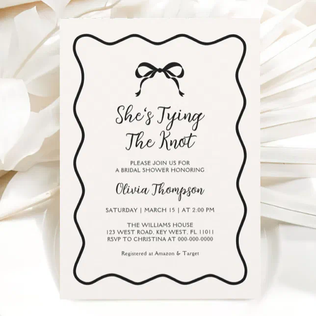 Black Bow Tying the Knot Bridal Shower Invitation | Zazzle