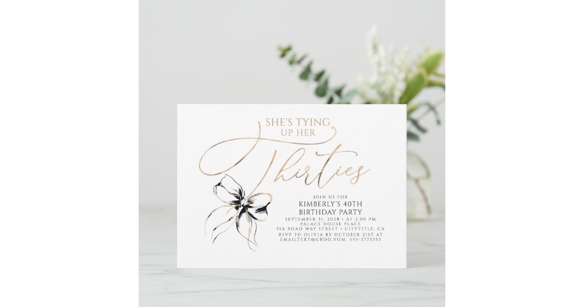 Black Bow Tying up Her Thirties 40th Birthday Invitation | Zazzle