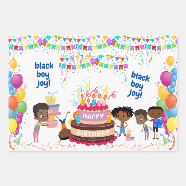 Black Boy Joy Birthday Wrapping Paper Sheets | Zazzle