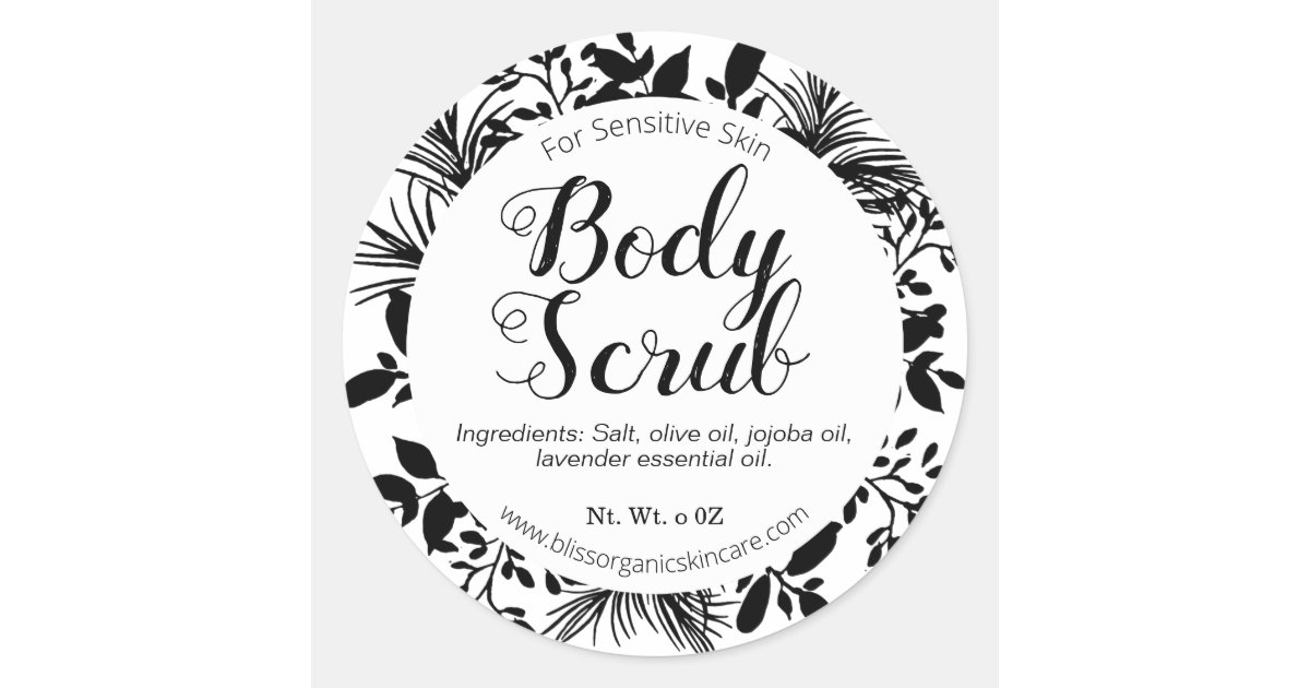 Black Branches On White Body Scrub Spa Classic Round Sticker | Zazzle