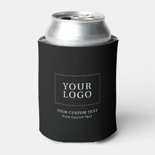 Black Branded Custom Business Logo Promotional Can Cooler | Zazzle