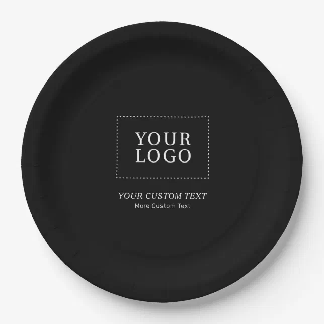 Black Branded Custom Business Logo Promotional Paper Plates | Zazzle